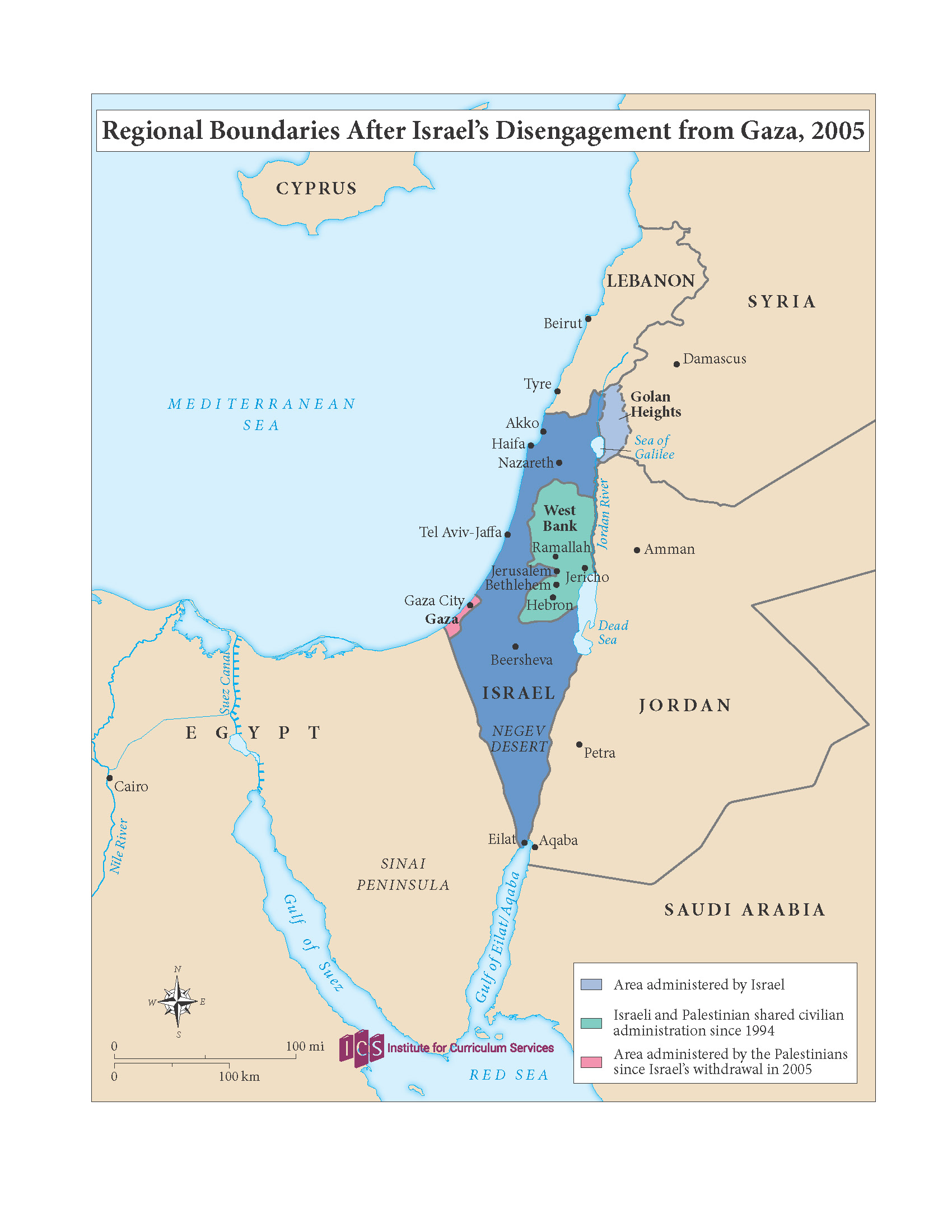 Map of Regional Boundaries After Israel’s Disengagement From Gaza, 2005 ...